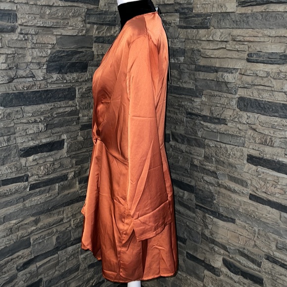 PrettyLittleThing | Dresses | Prettylittlething Plus Rust Satin Long Sleeve Wrap Dress | Poshmark